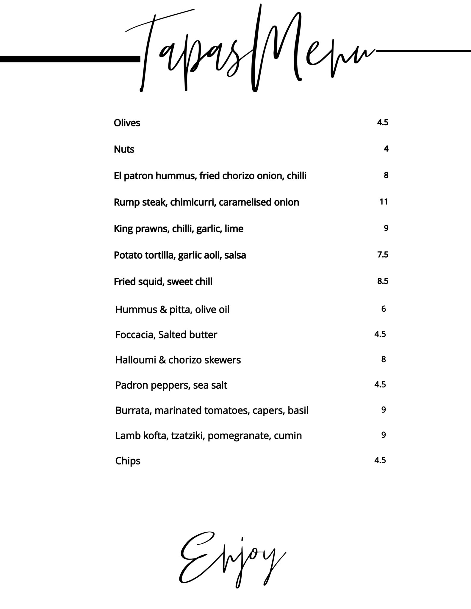TAPAS MENU – The Pantiles Cafe & Bar
